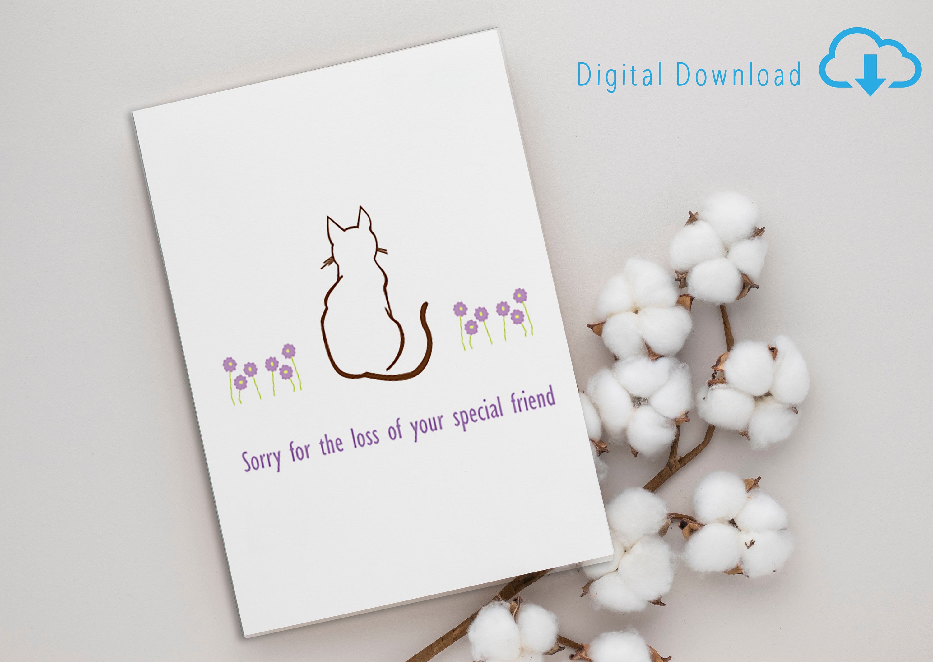 Printable Cat Sympathy Card Digital Card Cat Loss of Pet Printable ...
