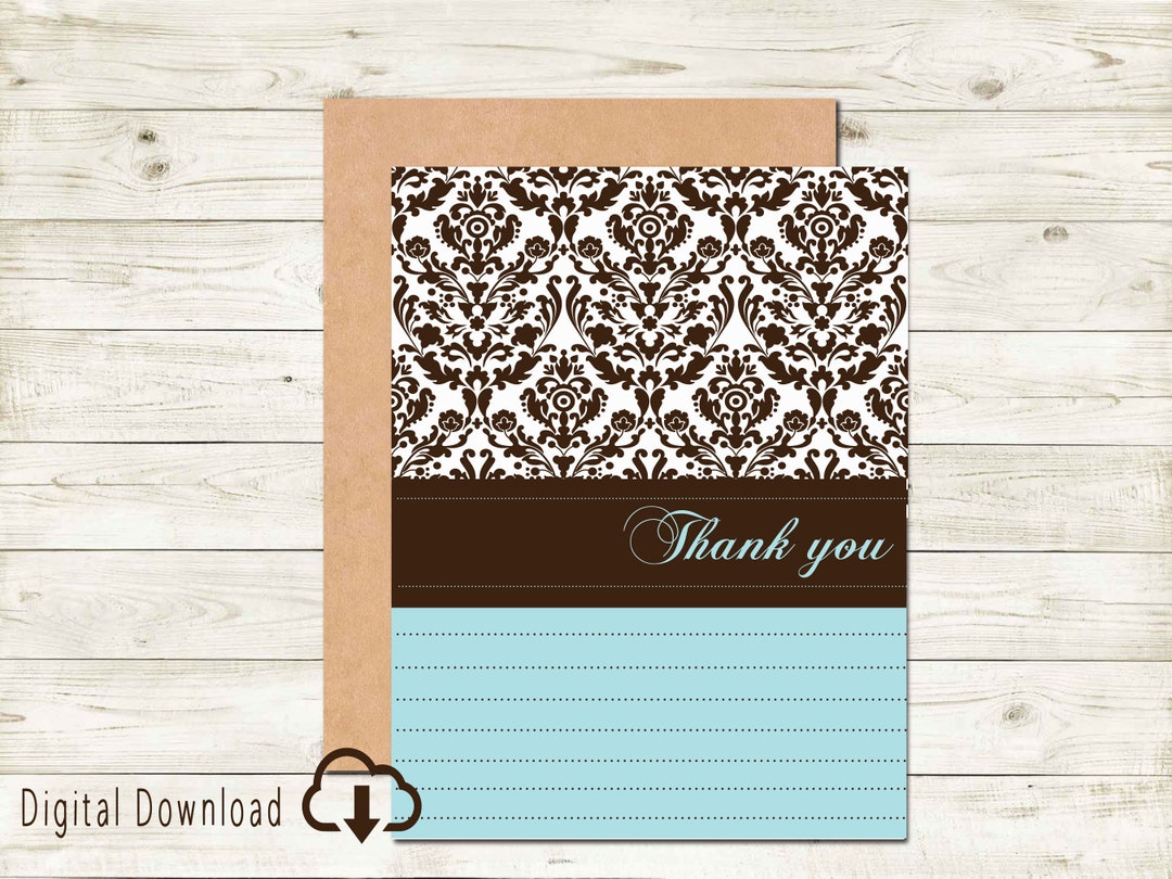 Printable Card Thank-you Damask Pattern Digital Download Thank-you Card ...