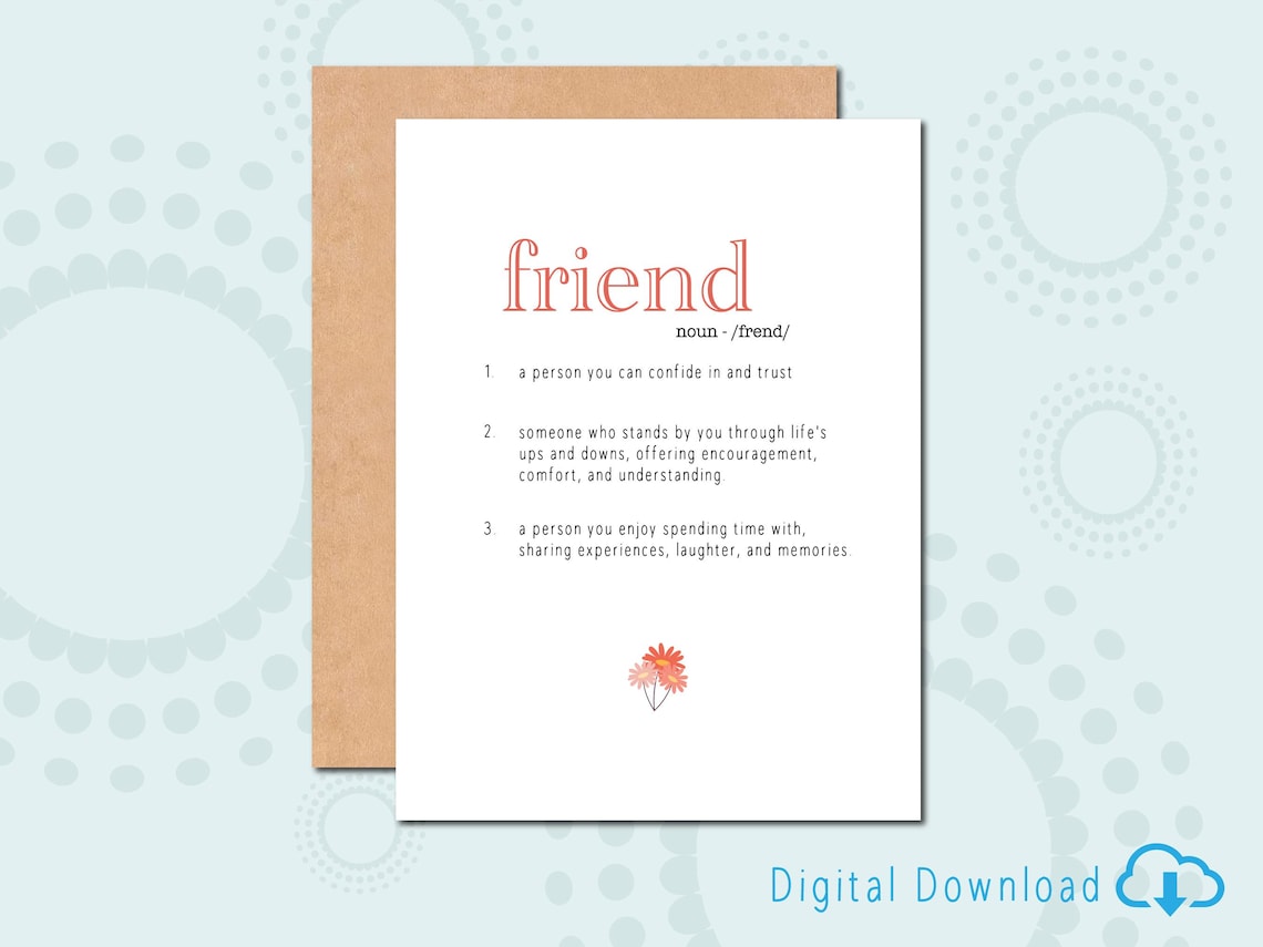 Printable Definition of Friend Card to Celebrate Friendship With Your ...