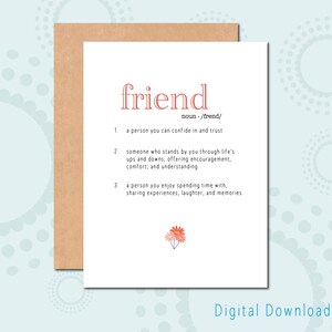 Printable Definition of Friend Card to Celebrate Friendship With Your ...