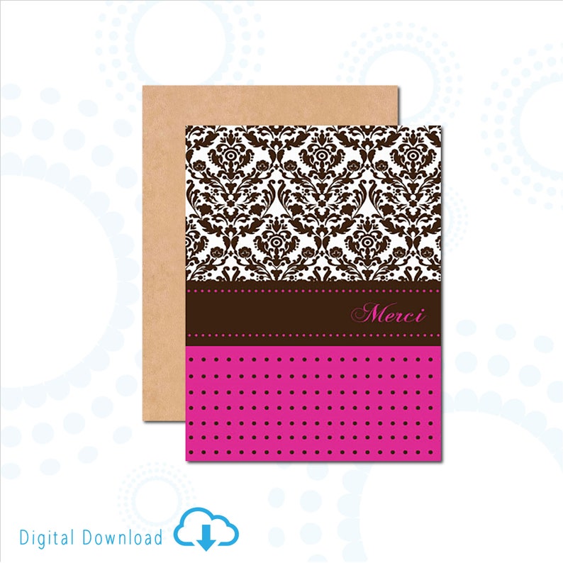 Printable Card Thank You in French Card Merci Card Digital Download ...