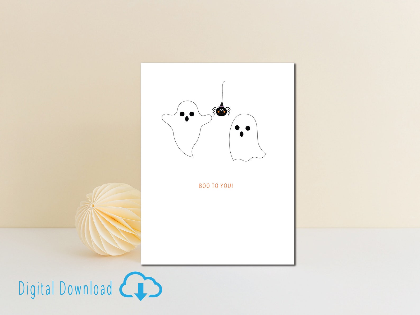 Printable Halloween Card Ghost and Spider for Friend Digital Download ...