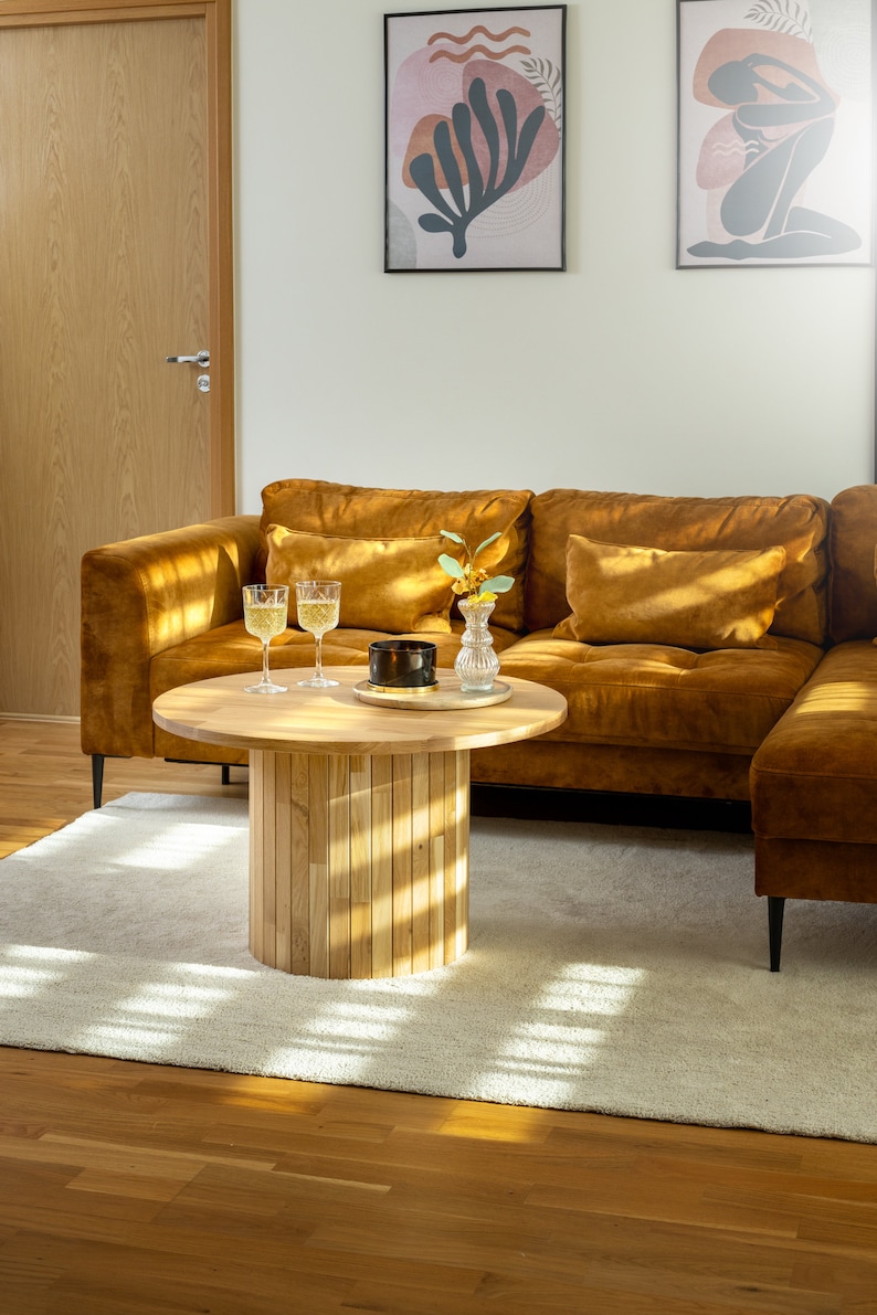 Round Wood Coffee Table, Modern Coffee Table, Solid Oak Coffee Table, Solid Oak Wood Coffee ...