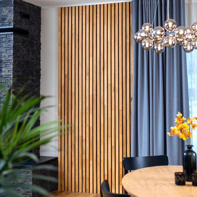 Decorative Solid Oak Wood Acoustic Panel 2400x60mm 40mm Slats, Gray ...