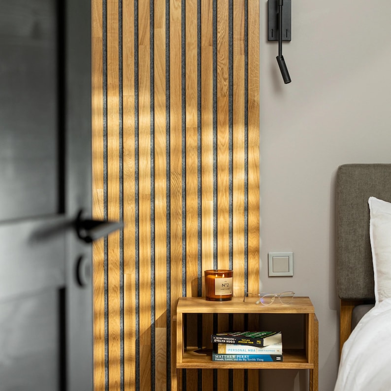 Decorative Solid Oak Wood Acoustic Panel 2400x60mm - 40mm Slats, Gray ...