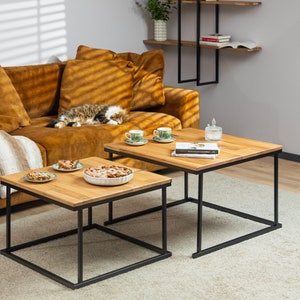 Square Nesting Coffee Table, Square Wood Coffee Table Set, Modern ...