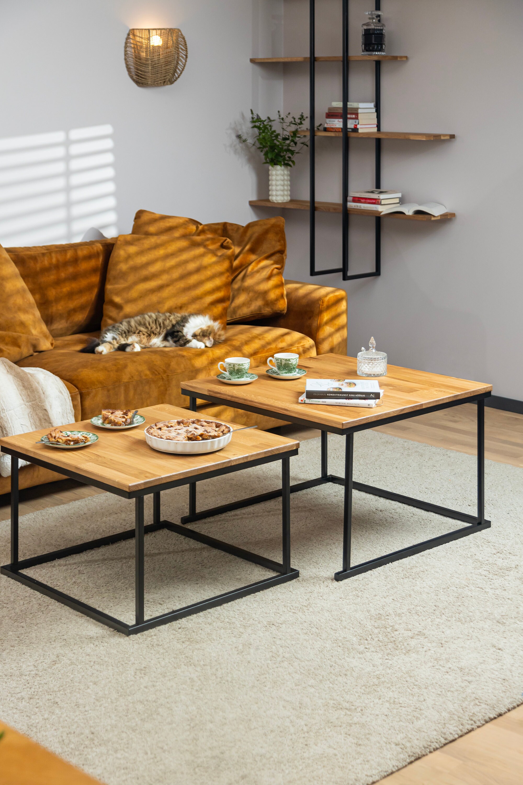 Square Nesting Coffee Table, Square Wood Coffee Table Set, Modern ...