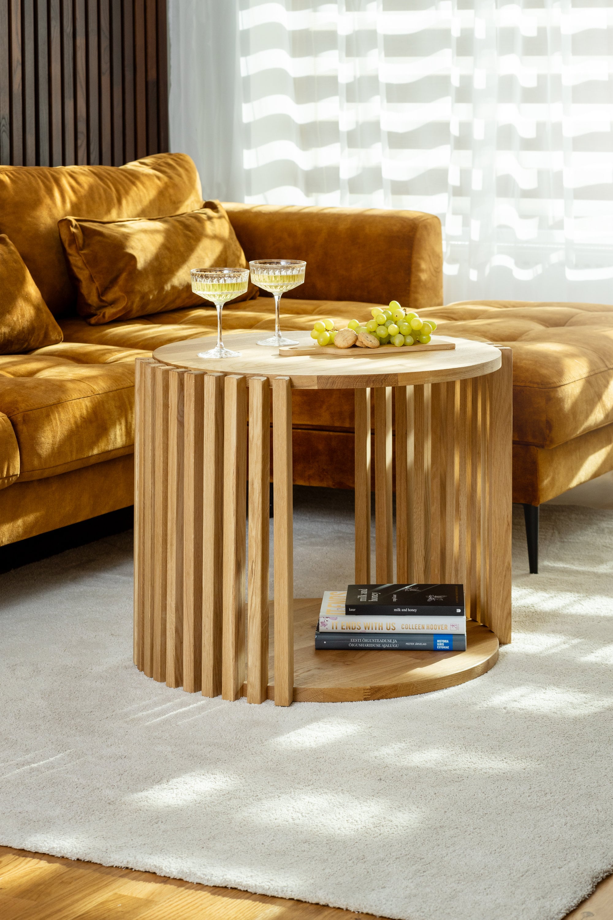 Round Wood Coffee Table, Modern Coffee Table, Solid Oak Coffee Table, Solid Oak Wood Coffee ...
