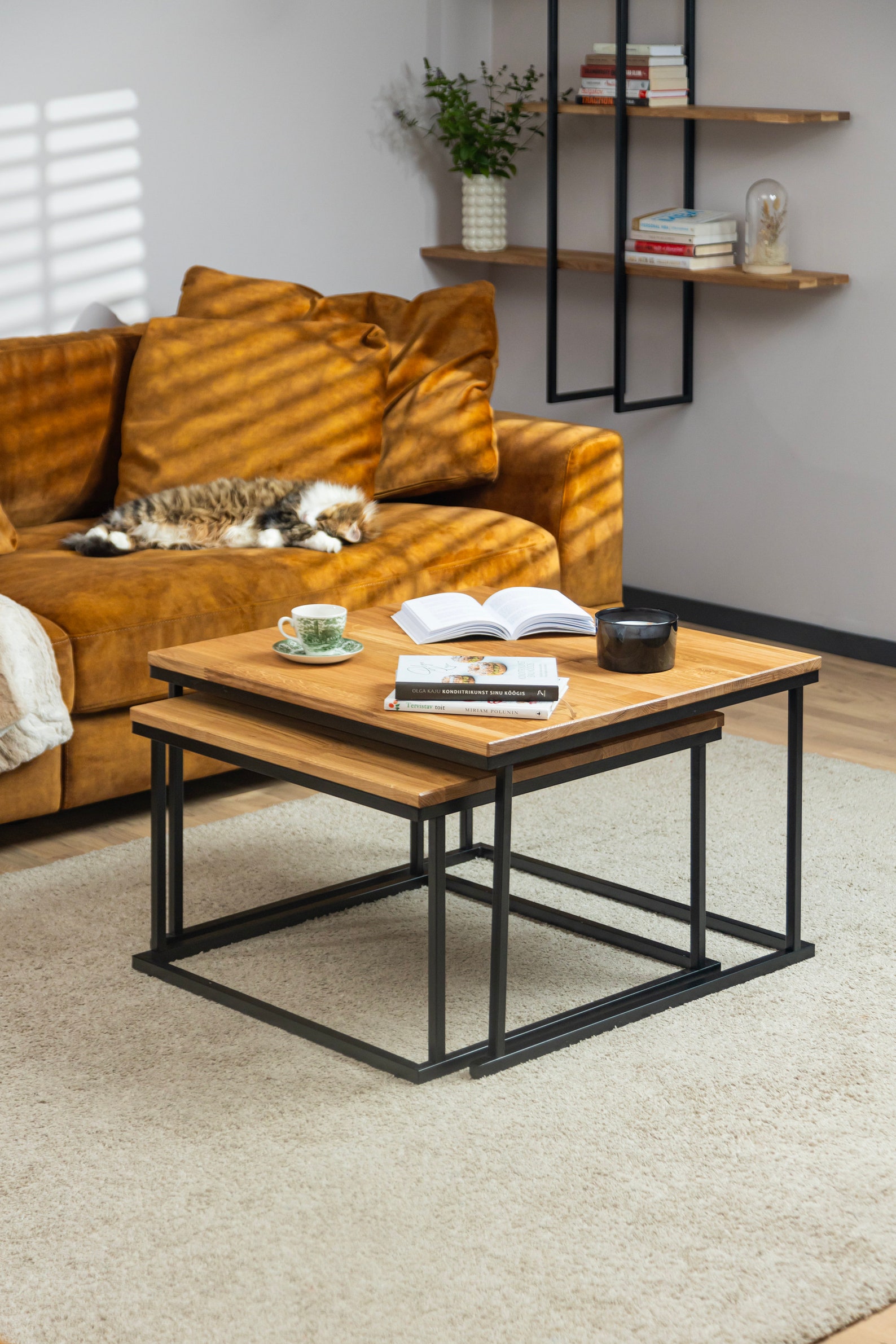 Square Nesting Coffee Table, Square Wood Coffee Table Set, Modern ...