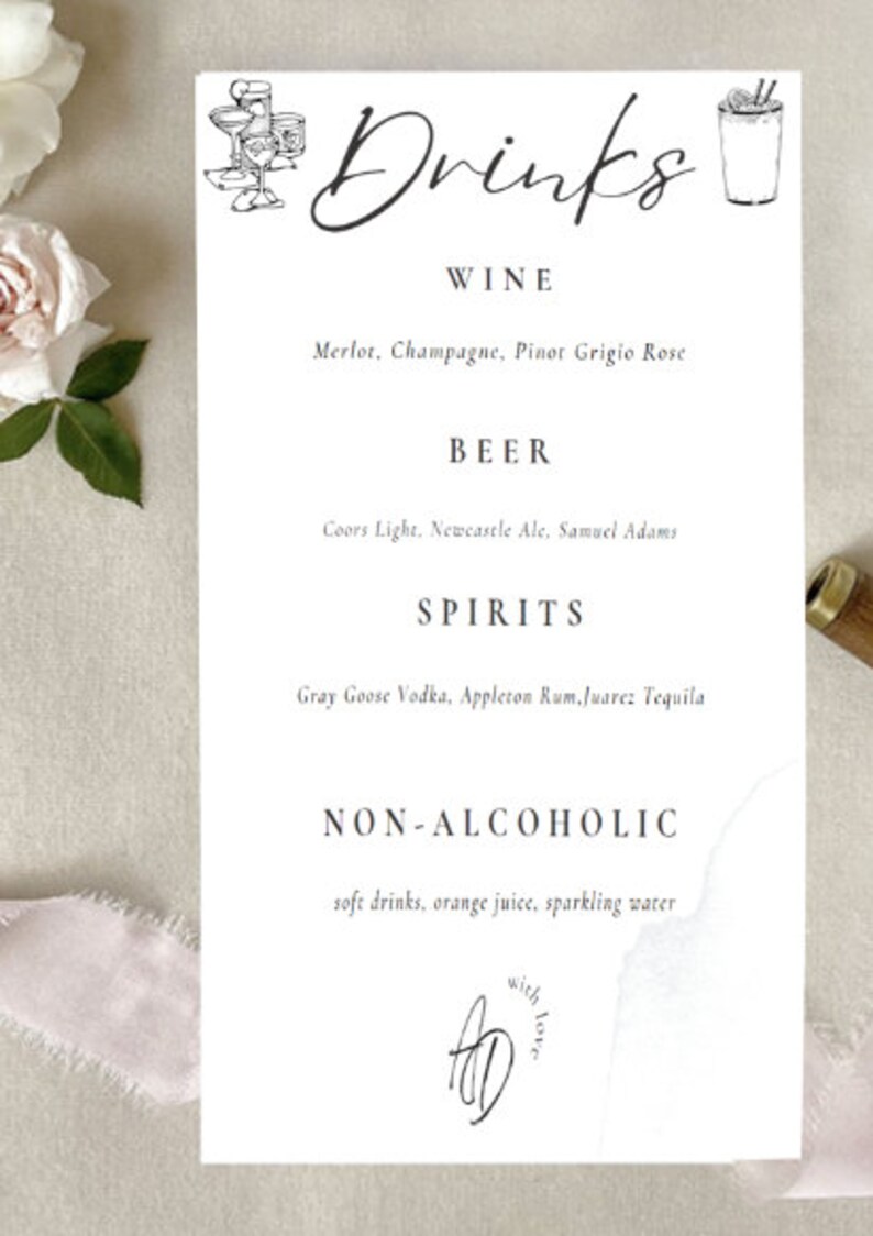 Wedding Menu Template, Printable Menu Card A4, Digital Access, Edit ...