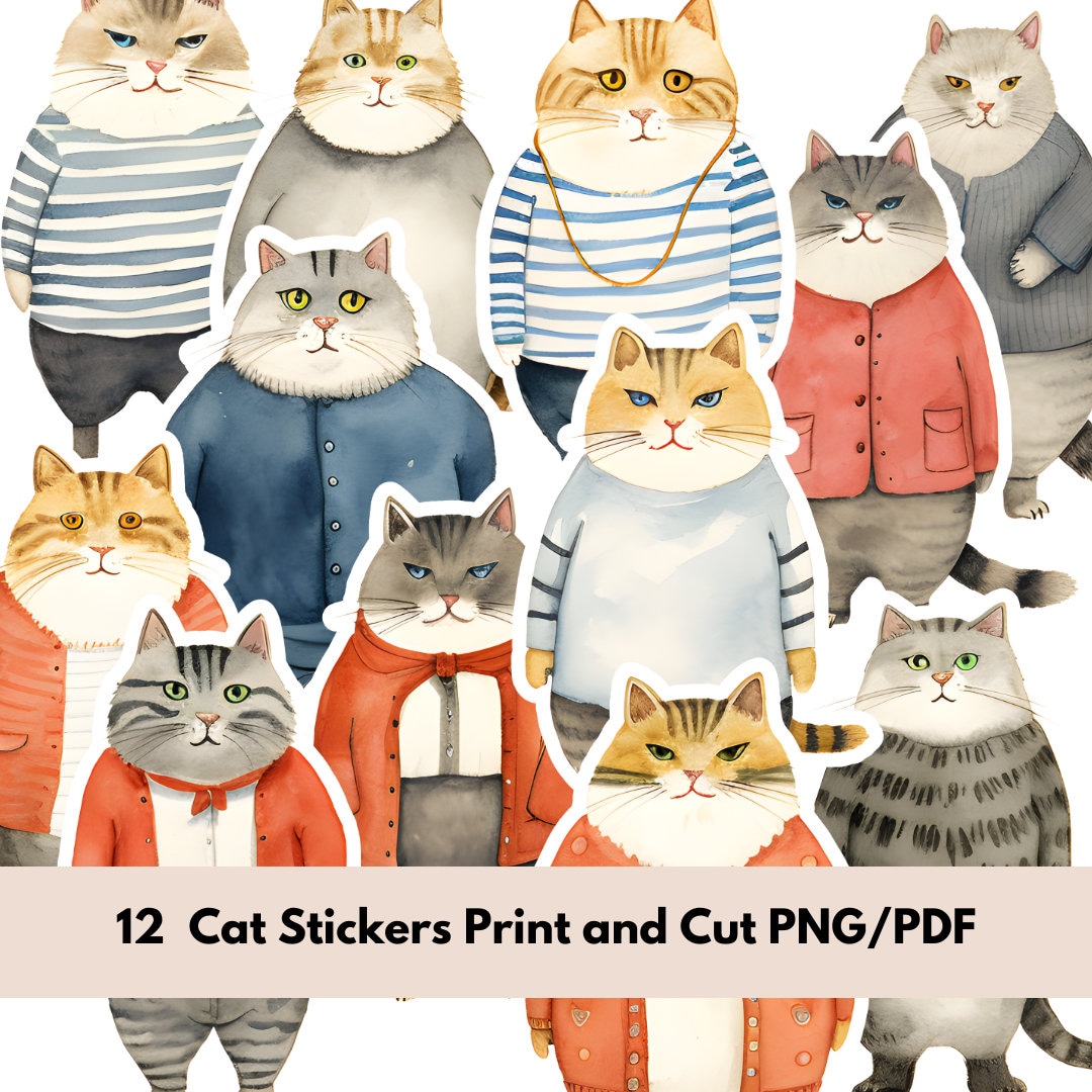 Cat Sticker Set, Printable Stickers Png, Print and Cut Sticker, Cricut ...