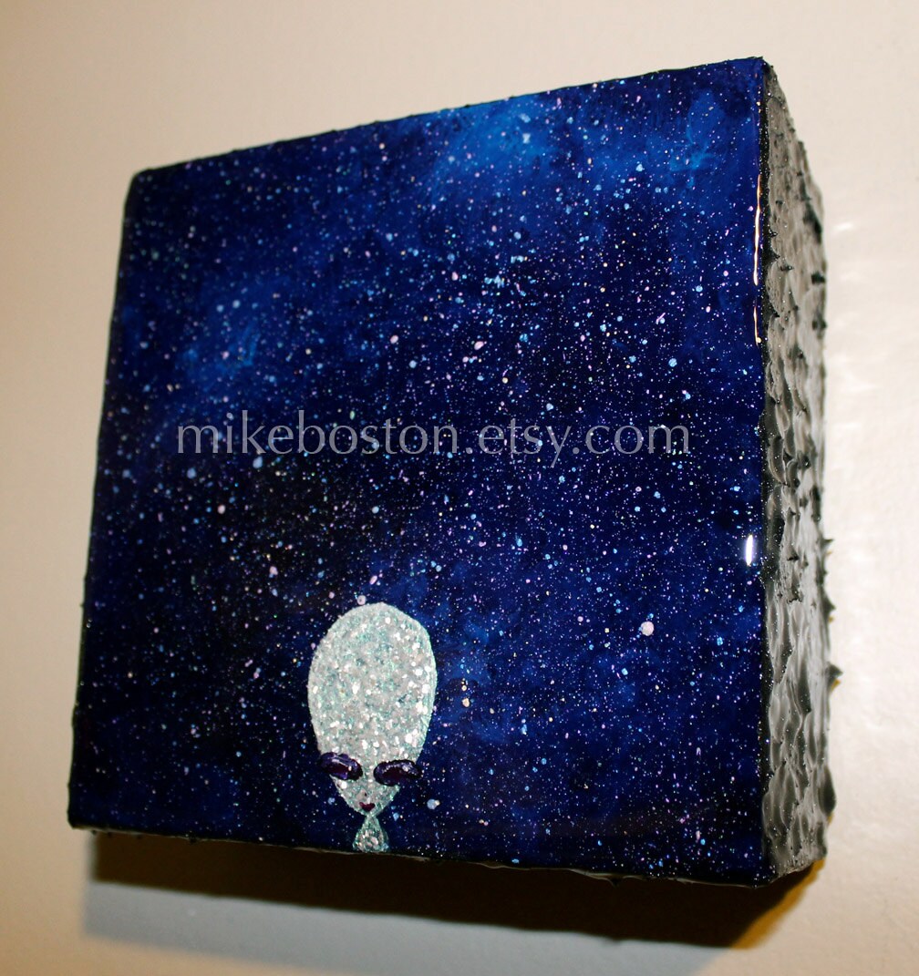 ALIEN Sparkle Head Splatter Space 6x6 Painting - Etsy