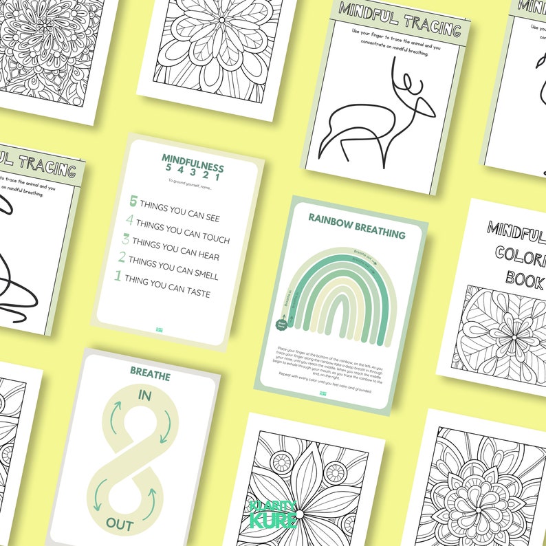 Mindful Kids Digital Bundle: Coloring Book Breathing Exercises Posters ...