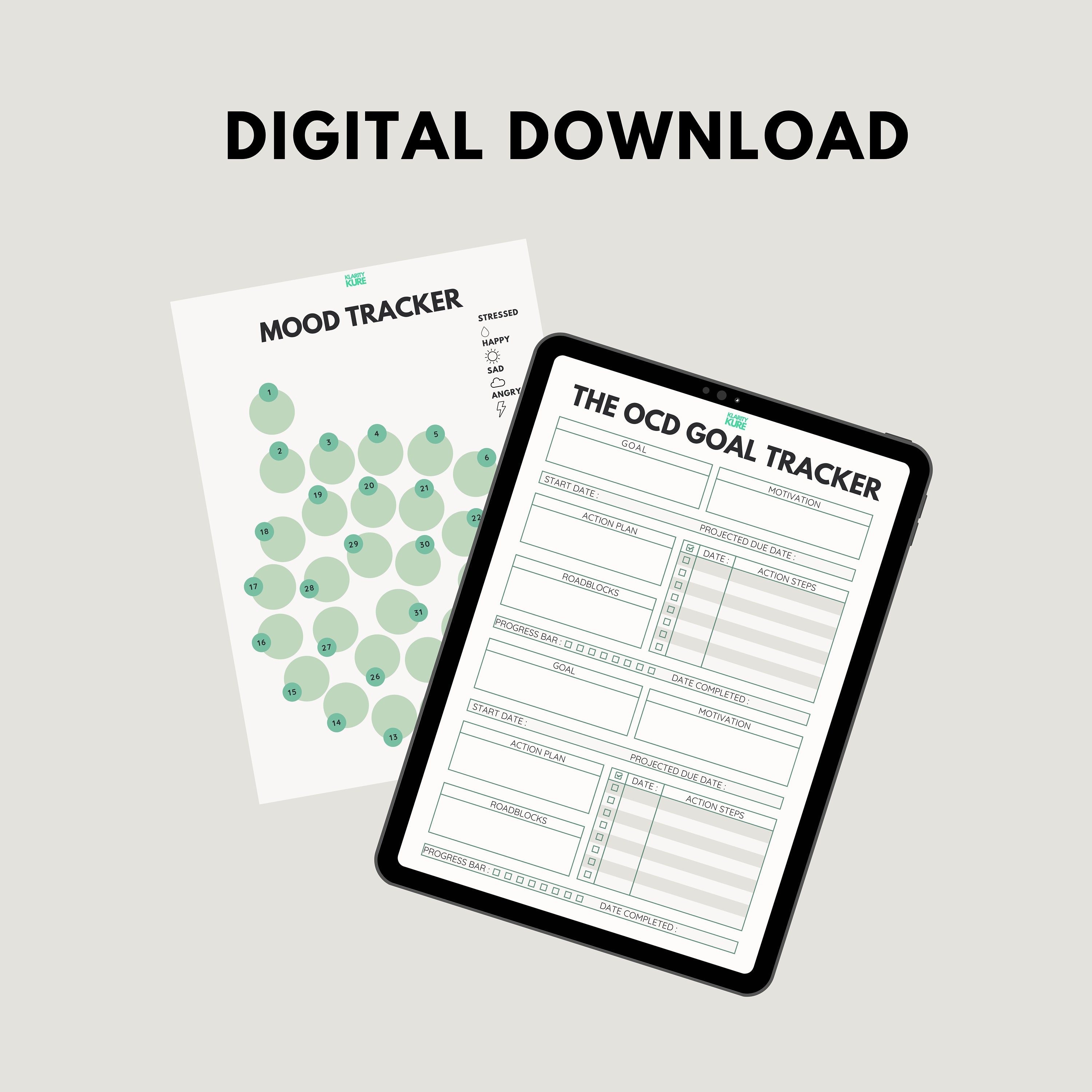 OCD Goal & Mood Tracker - Printable PDF for Wellness With Obsessive ...