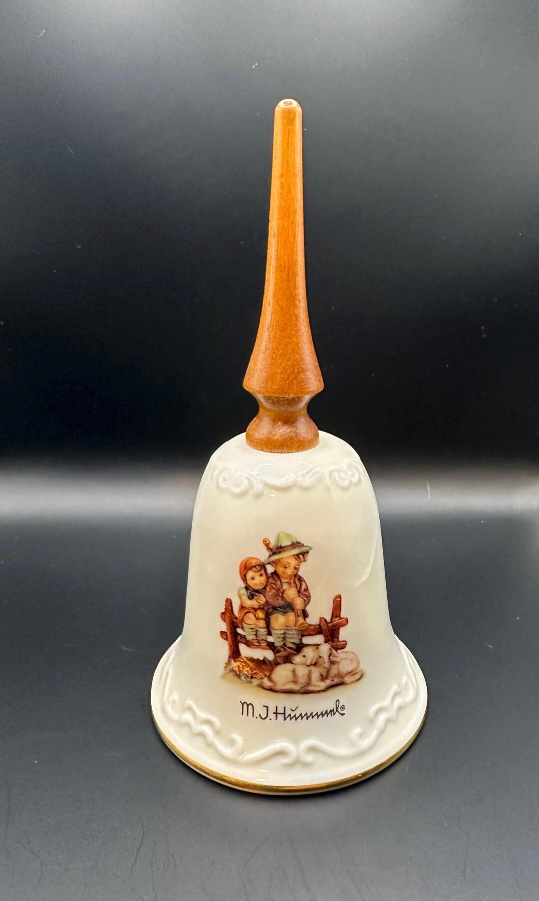 M.J Hummel Bell - Wooden Handle - Boy and Girl on Fence “eventide” - Etsy