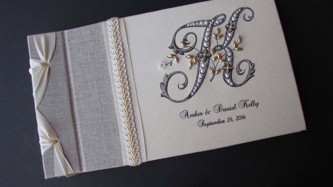 Monogram Guest Book Wedding Guest Book Guestbook Linen - Etsy