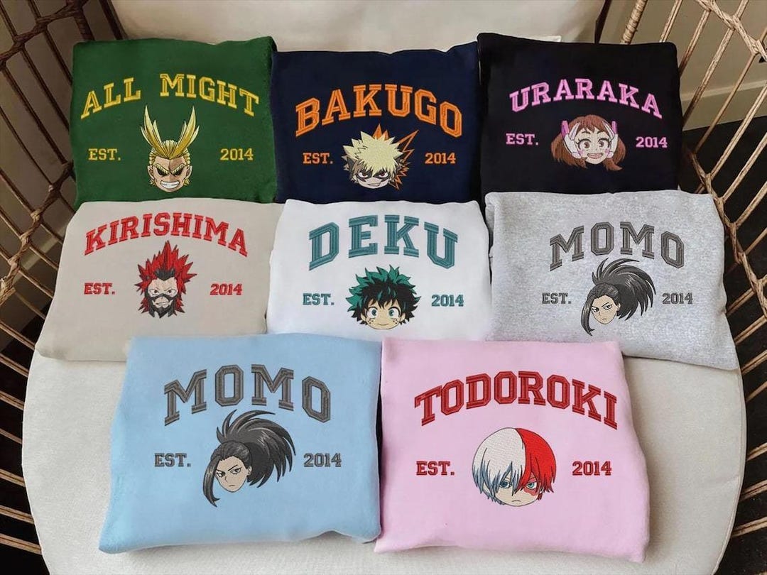 My Hero Academia Embroidered Sweatshirt, Deku Bakugo Todoroki Hoodie ...