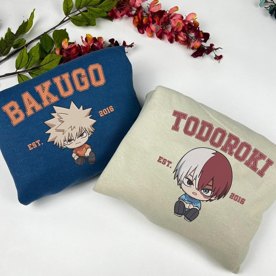 My Hero Academia Embroidered Sweatshirt, Deku Bakugo Todoroki Hoodie ...