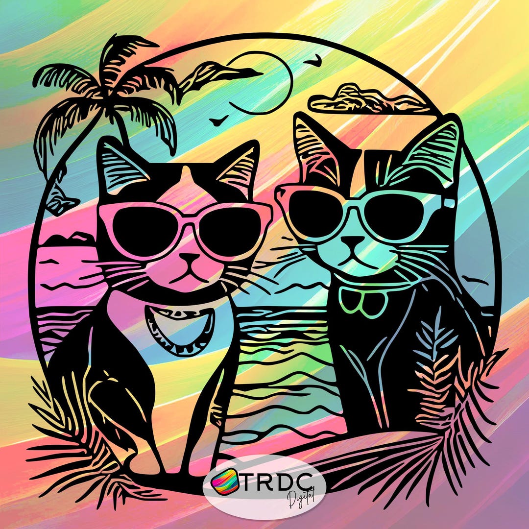 Cool Island Beach Cats SVG - Intricate Weeding, Cricut, Silhouette ...