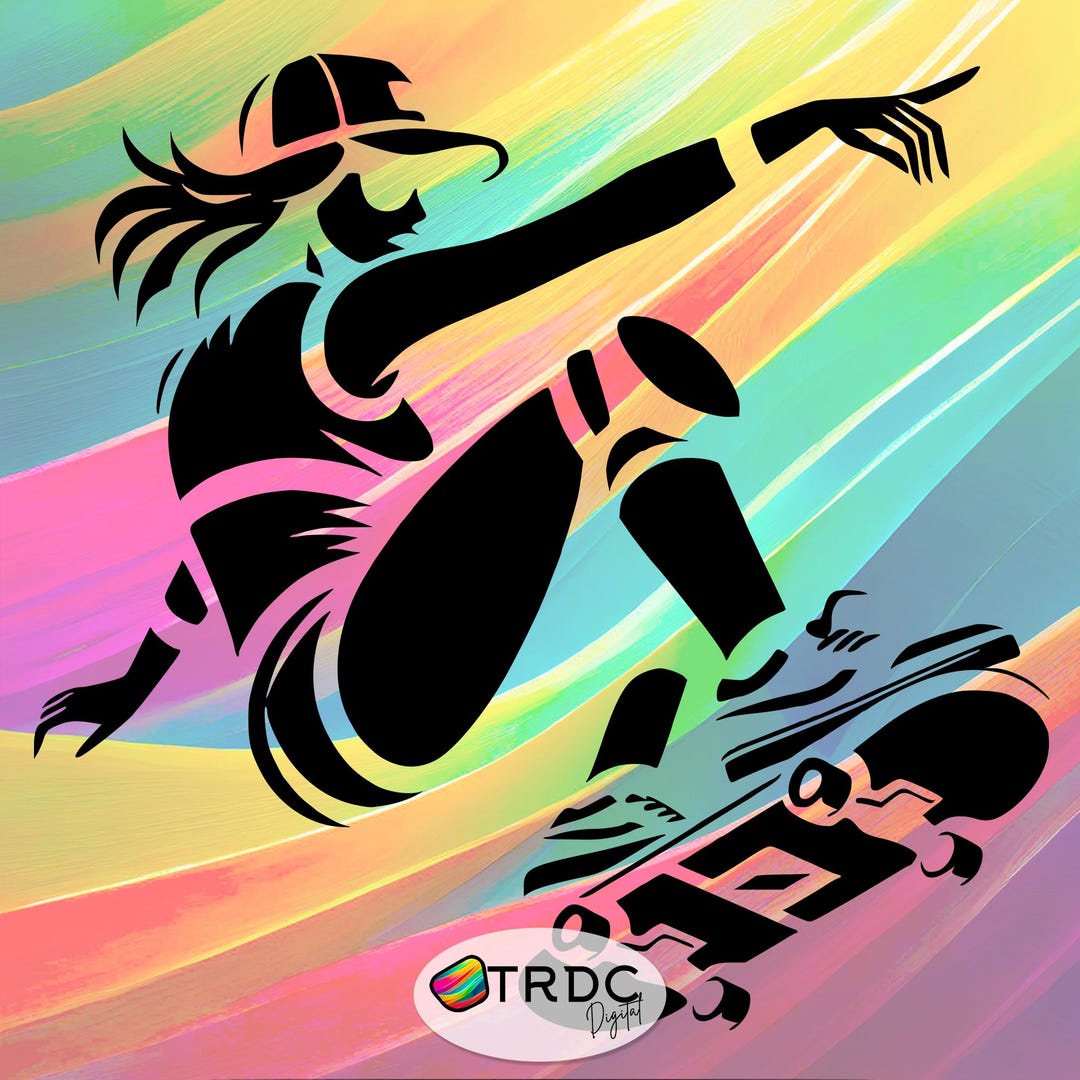 Skater Girl Jumping on a Skateboard SVG - Cricut, Silhouette Vinyl ...