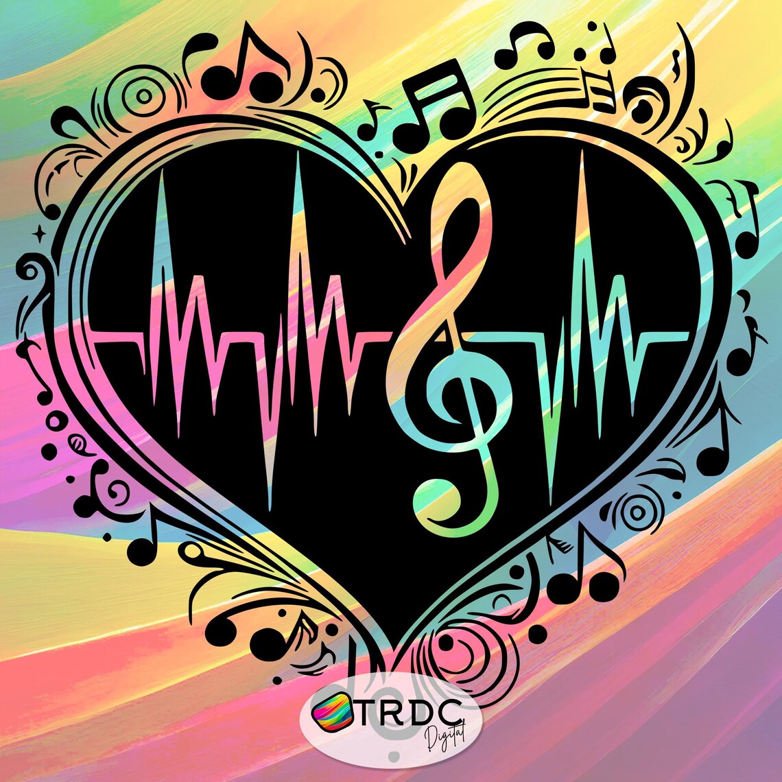 Music Heart Heartbeat SVG Cricut, Silhouette Vinyl Digital Files, Music ...