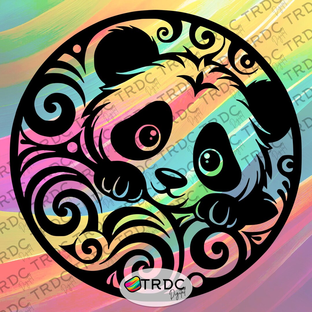 Peek-a-boo Panda Swirls Circle SVG - Intricate Weeding, Cricut ...