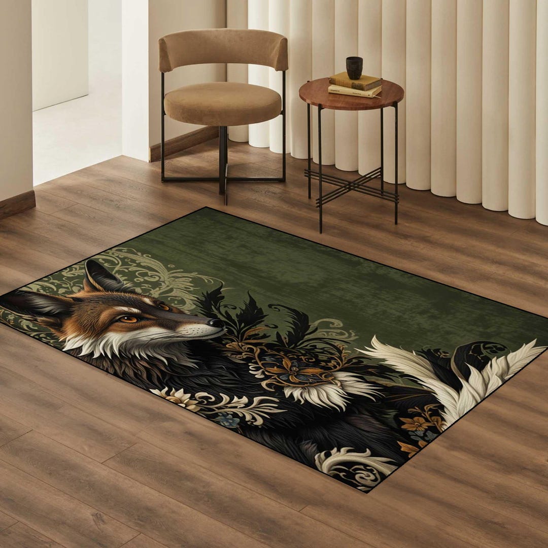 Whimsical Forest Fox Rug, Dark Cottagecore Decor, Eclectic Art Fox Area ...