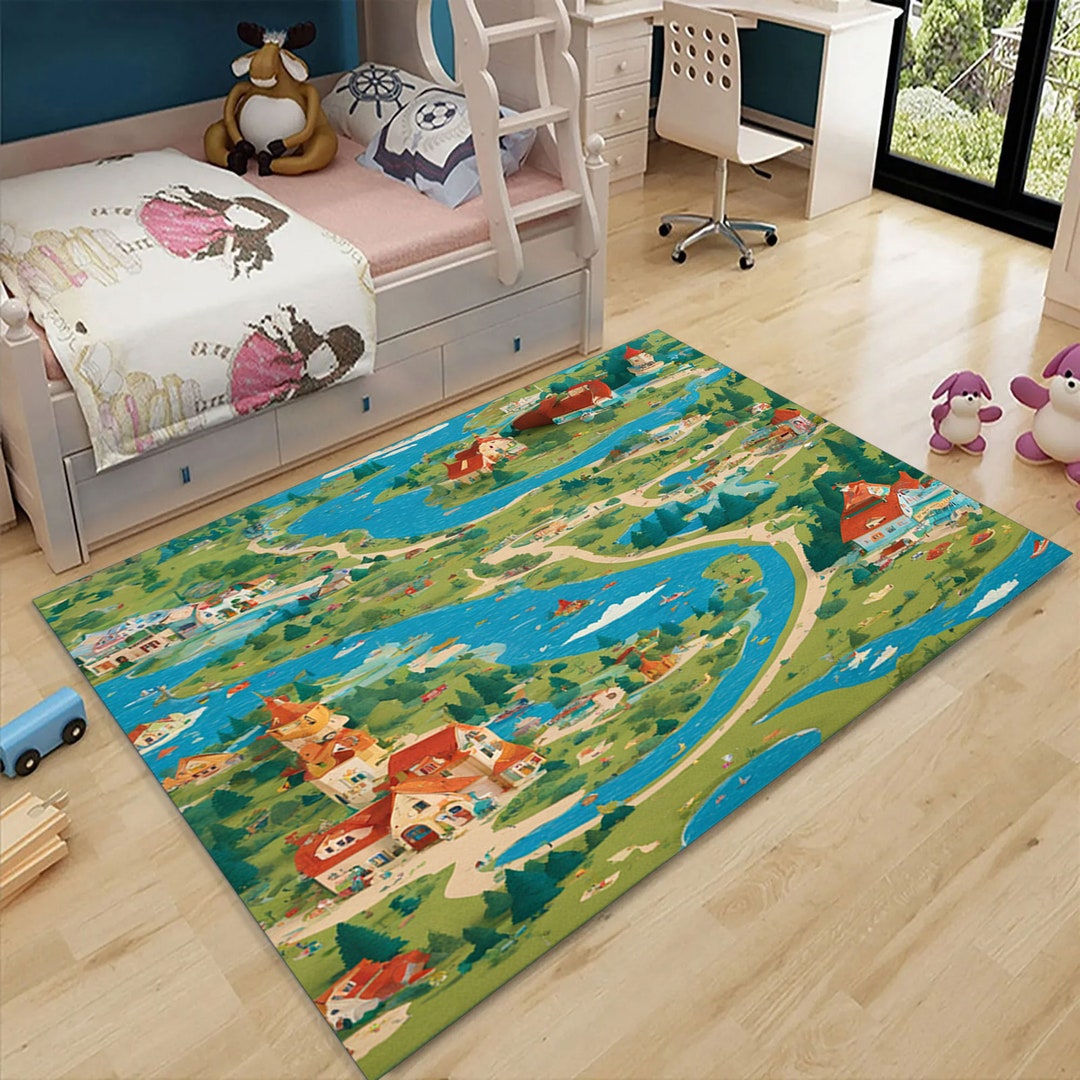 Landscape Town Map, Play Mat for Kids Room, Fun Nature and Track ...