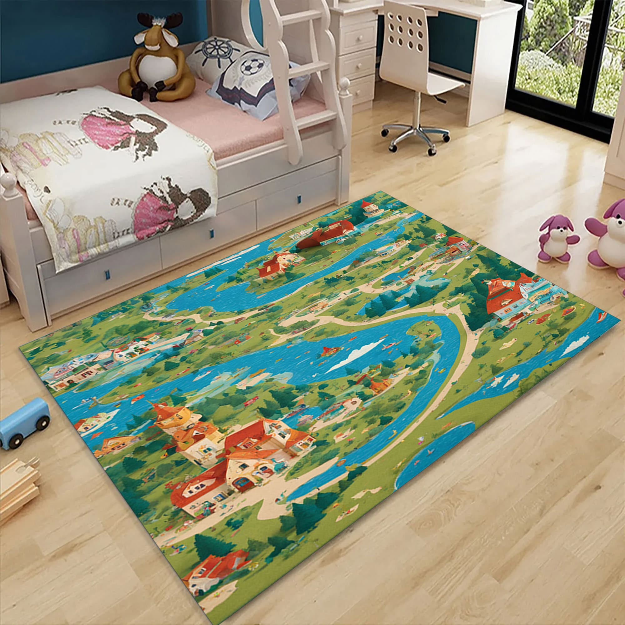 Landscape Town Map, Play Mat for Kids Room, Fun Nature and Track ...
