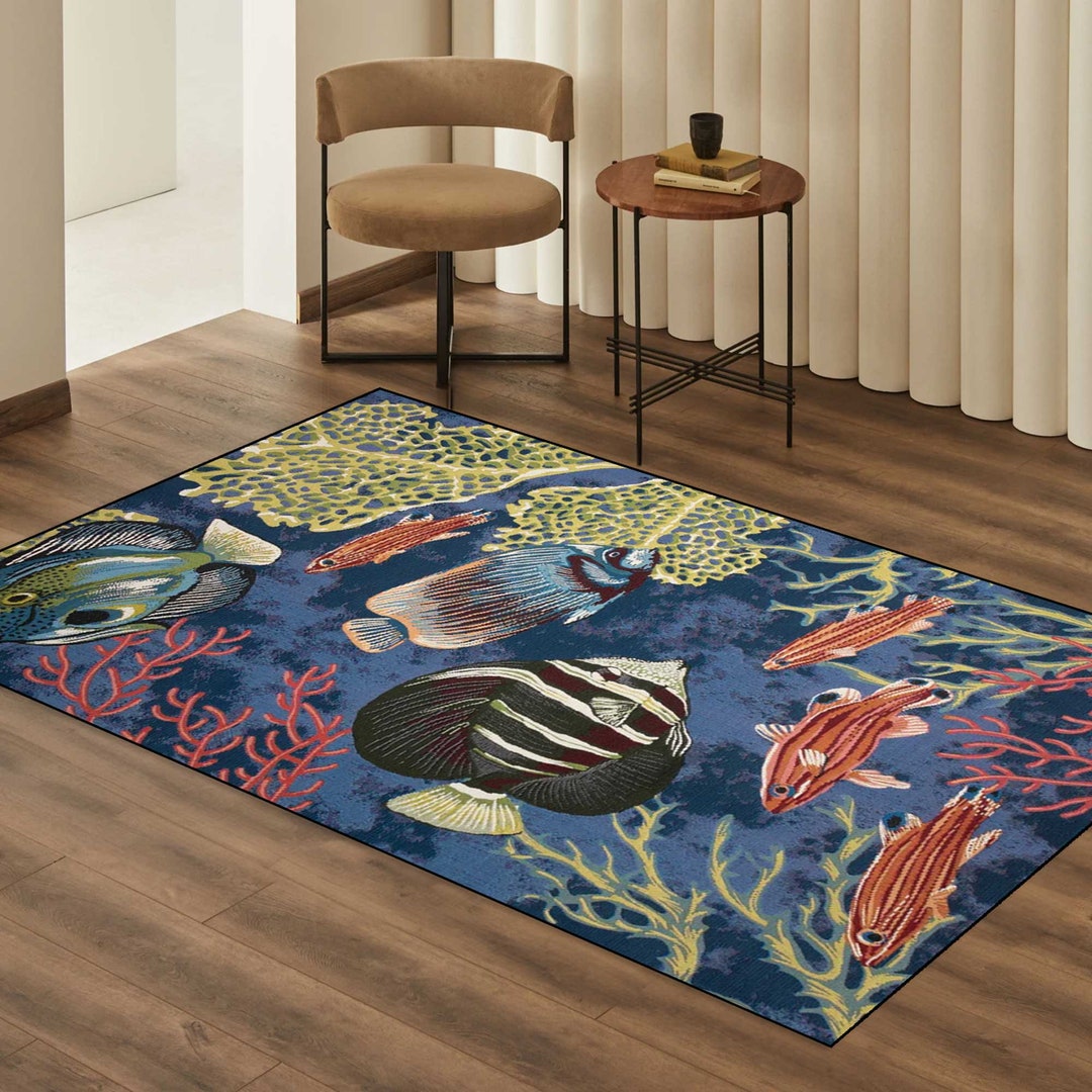 Fish's, Fish Pattern Rug, Colorful Fish Rug, Clown Fish, Aquarium Fish ...