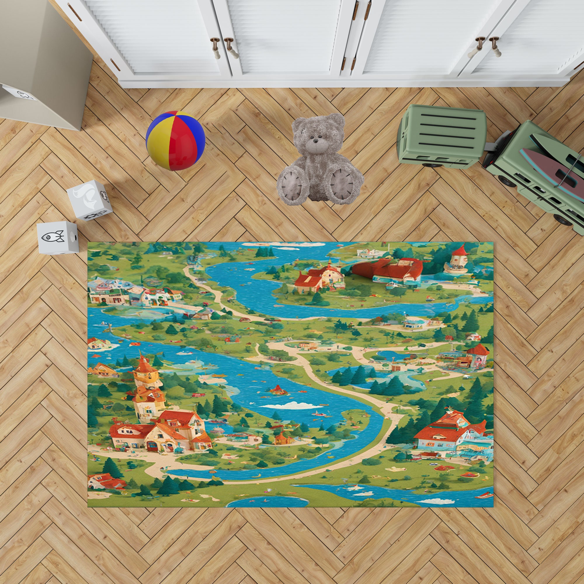 Landscape Town Map, Play Mat for Kids Room, Fun Nature and Track ...