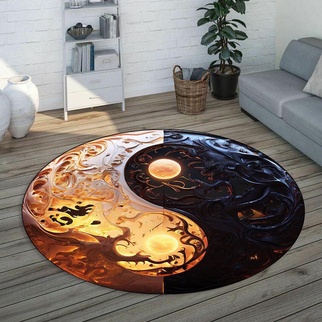 Yin Yang Symbol Round Rug, Vivid Color Printed Yin Yang Symbol Circle ...