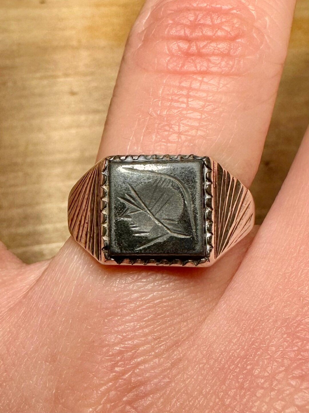 Vintage 1988 Hematite Centurion Textured Signet 925 Silver Size U Ring ...
