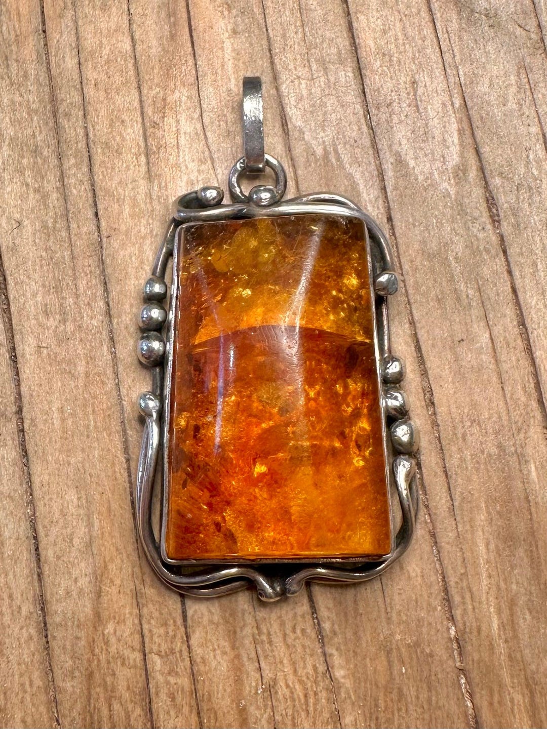 Vintage Large Rectangle Amber 925 Sterling Silver Pendant - Etsy