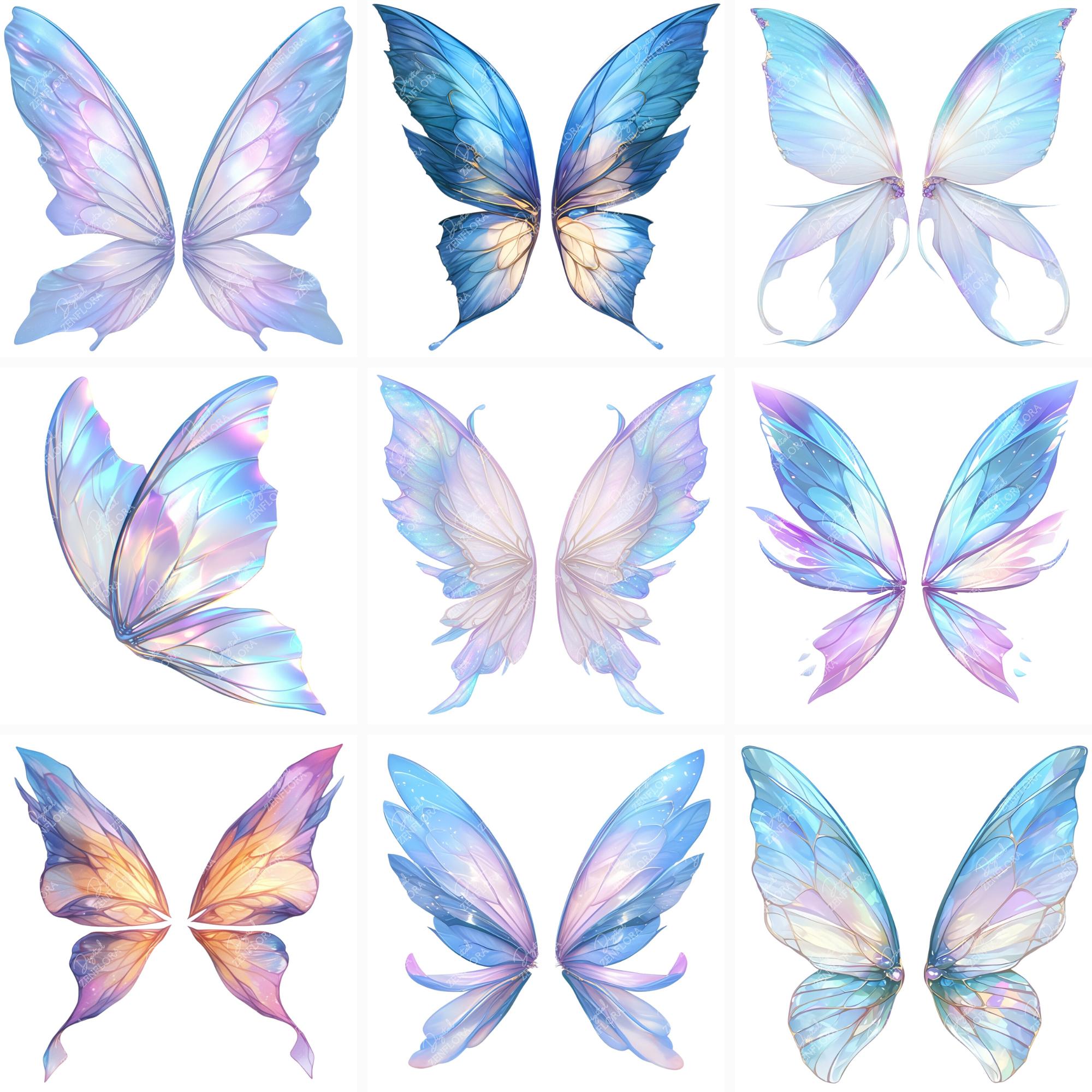 Fairy Wings Clipart: Blue & Pink Angel, Butterfly PNG (digital Download ...