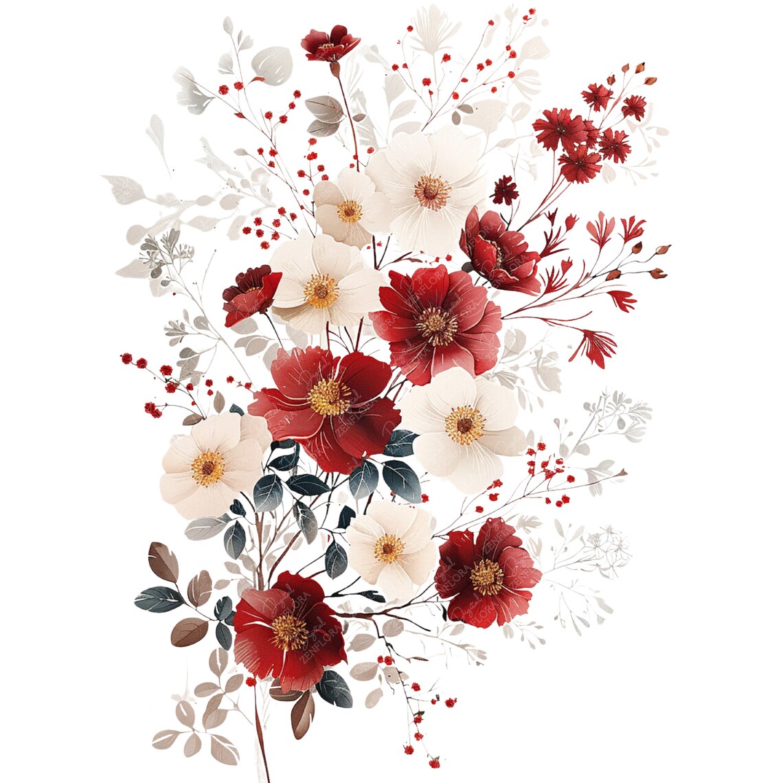 Abstract Flowers Clip Art, Flowers Bouquet,red Floral,flowers Print,png ...