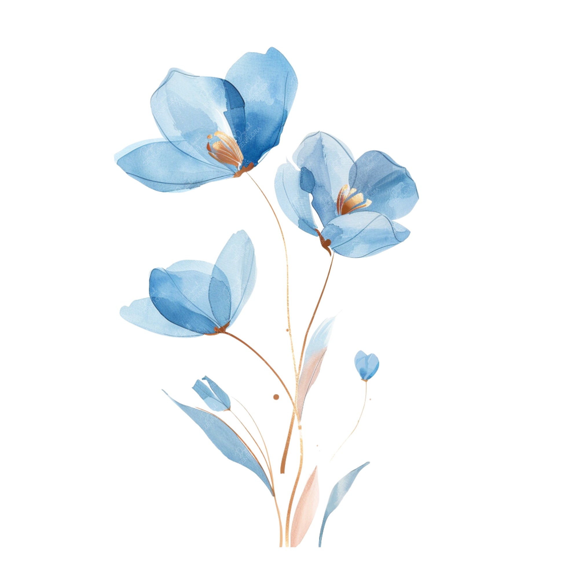 Abstract Blue Flowers Clipart,blue Flowers,boho Flowers,floral Prints ...