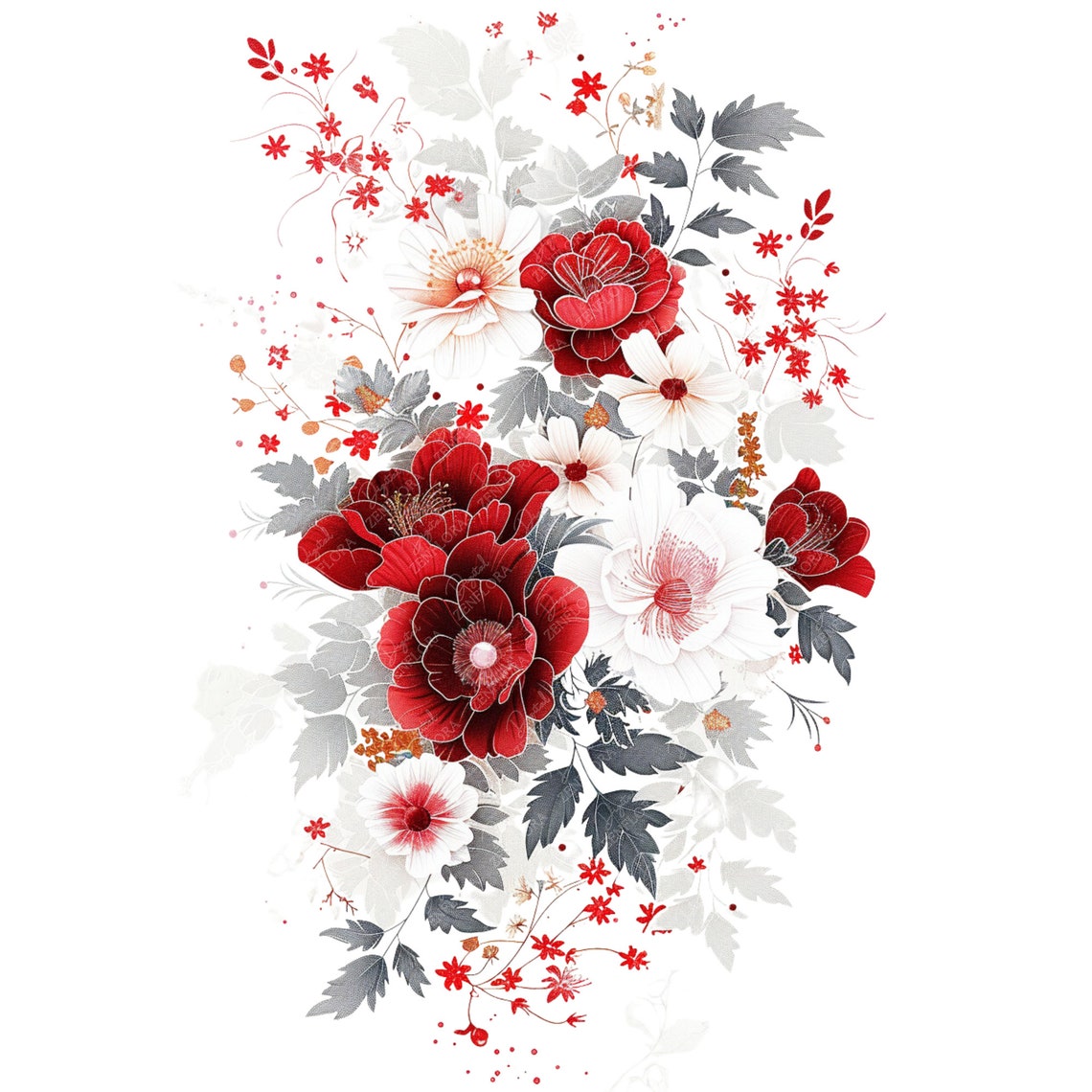 Abstract Flowers Clip Art, Flowers Bouquet,red Floral,flowers Print,png ...