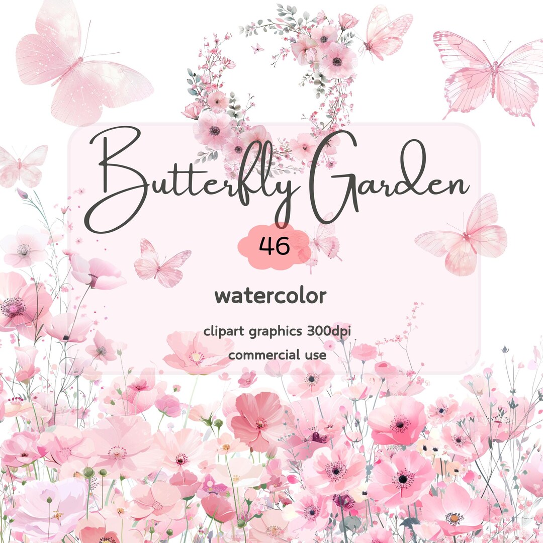 Butterfly Garden Clipart Bundle: Wildflower PNG Files (digital Download ...