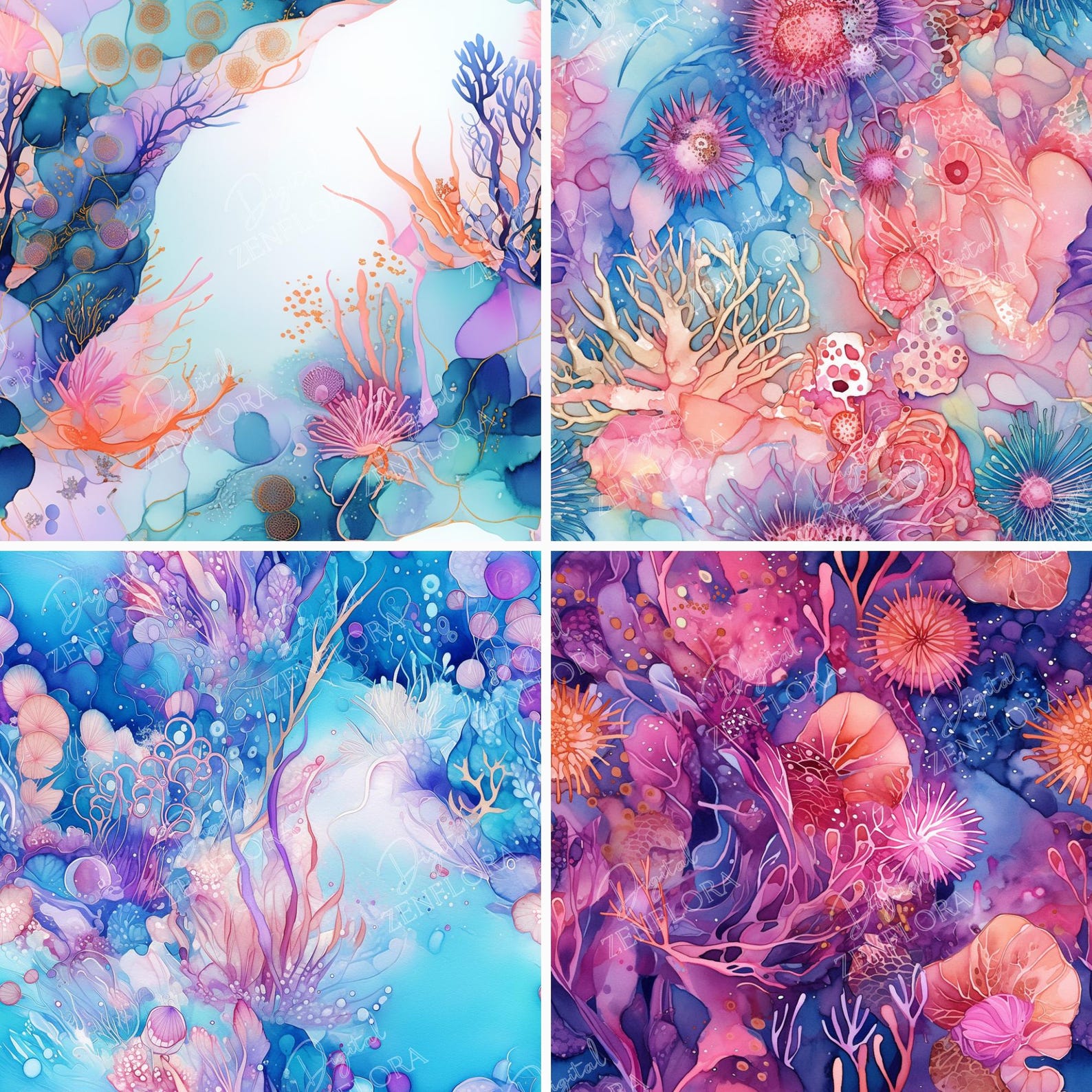 30 Sea Coral Seamless,watercolor Sea Coral Seamless Pattern Collection ...