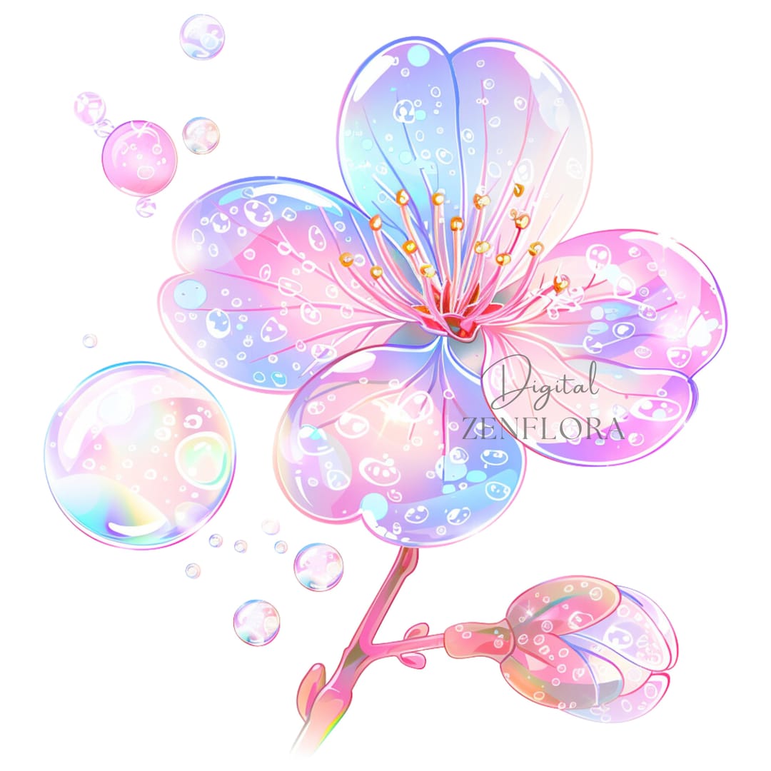 Cherry Blossom Clipart,sakura Clipart,bobble Flowers Print, PNG File ...