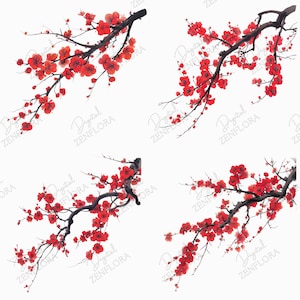 Red Sakura Clipart,sakura Branch,cherry Blossom,watercolor,300 DPI,PNG ...