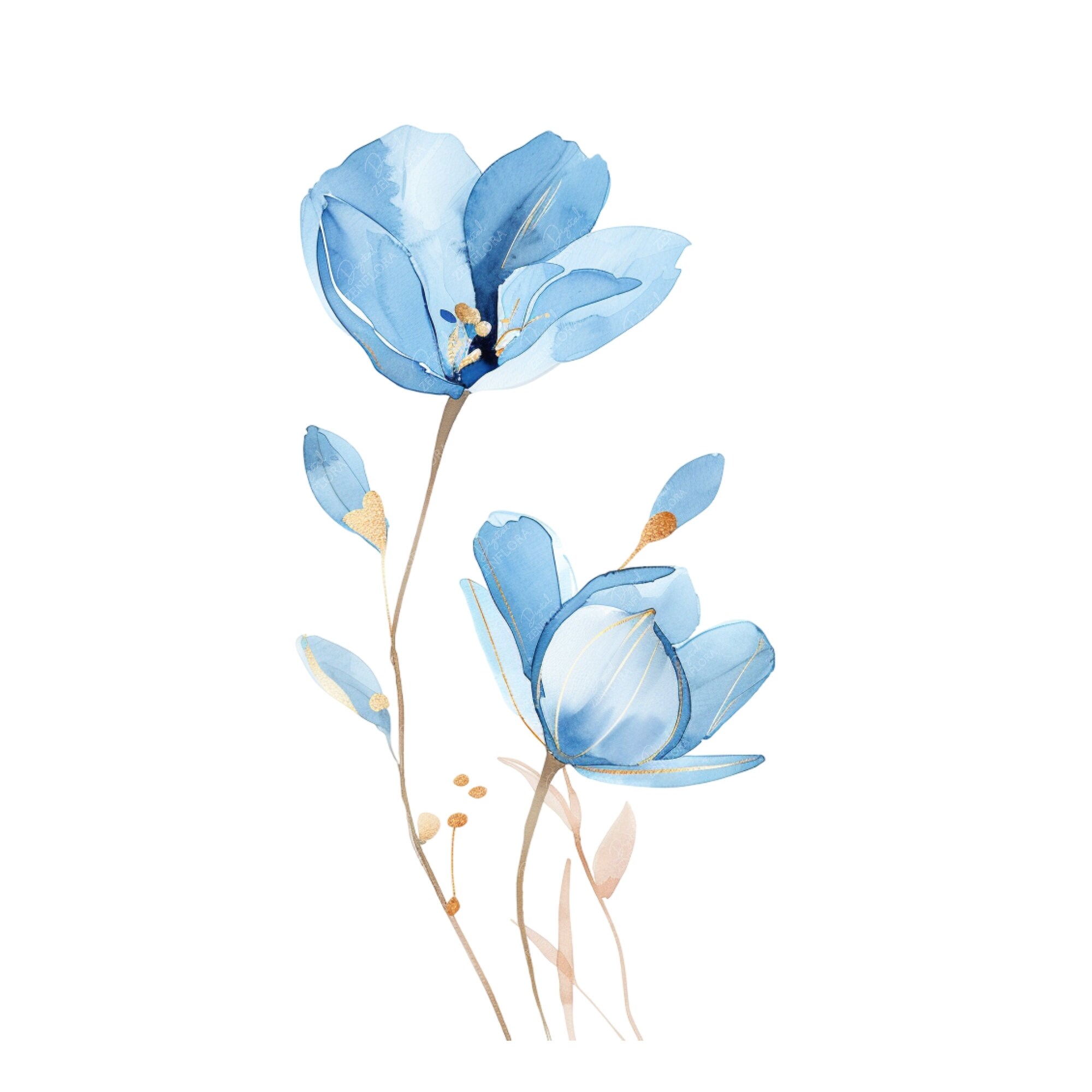 Abstract Blue Flowers Clipart,blue Flowers,boho Flowers,floral Prints ...