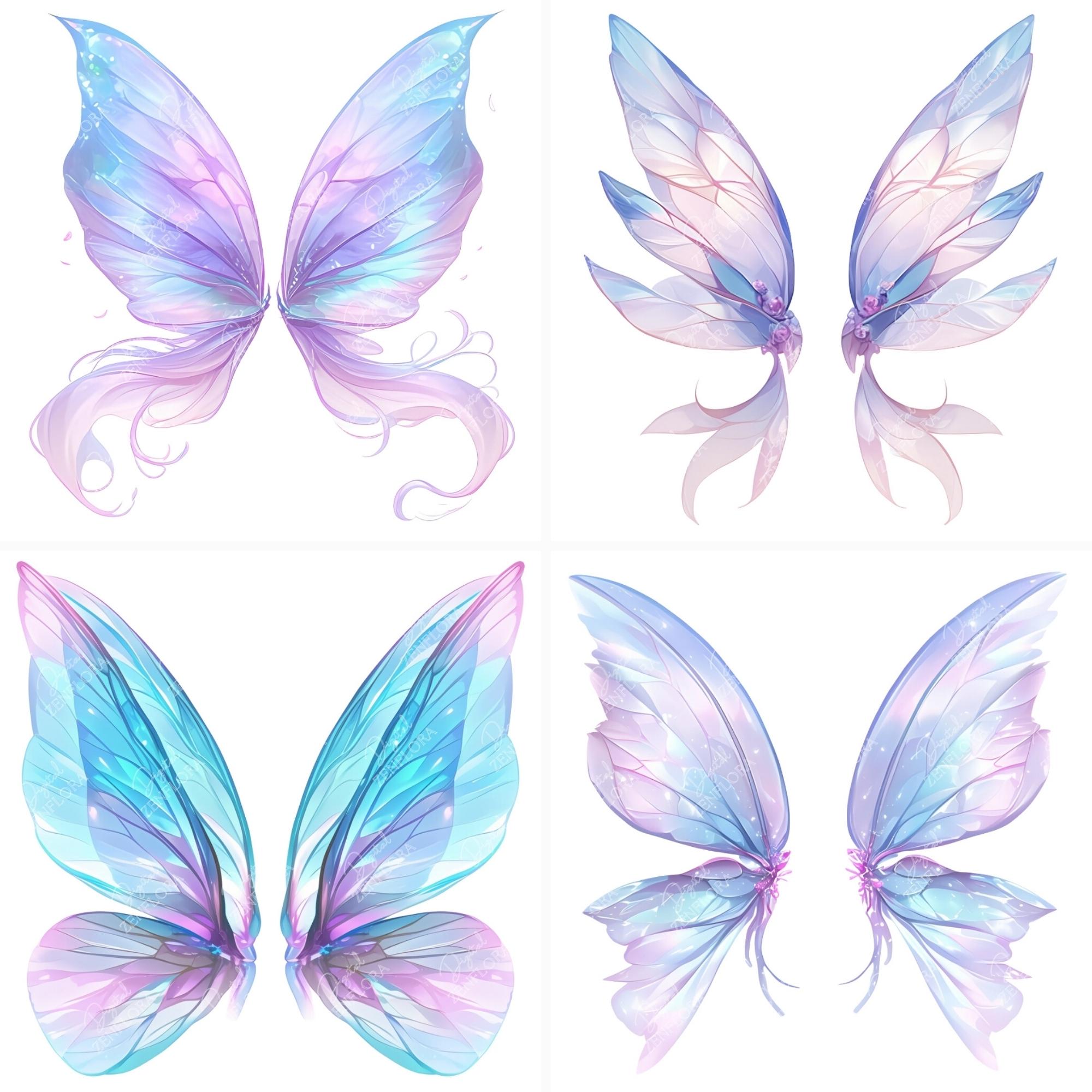 Fairy Wings Clipart: Blue & Pink Angel, Butterfly PNG (digital Download ...