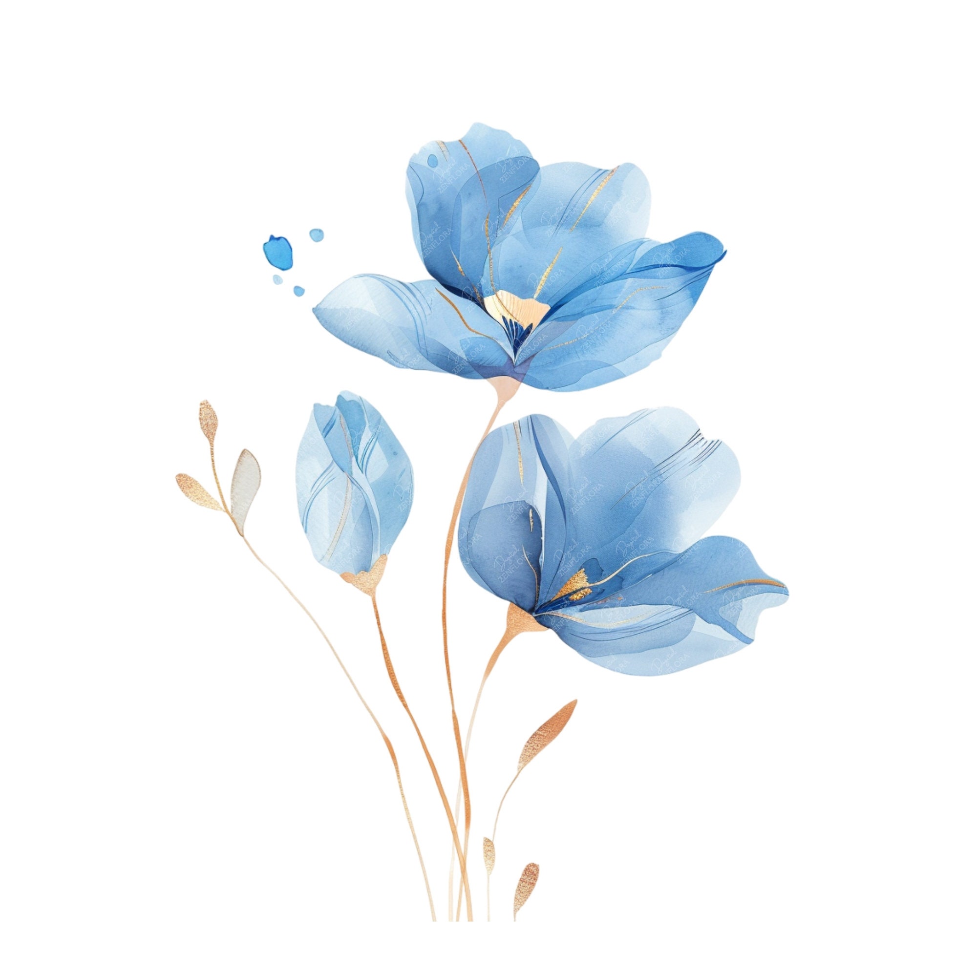Abstract Blue Flowers Clipart,blue Flowers,boho Flowers,floral Prints ...