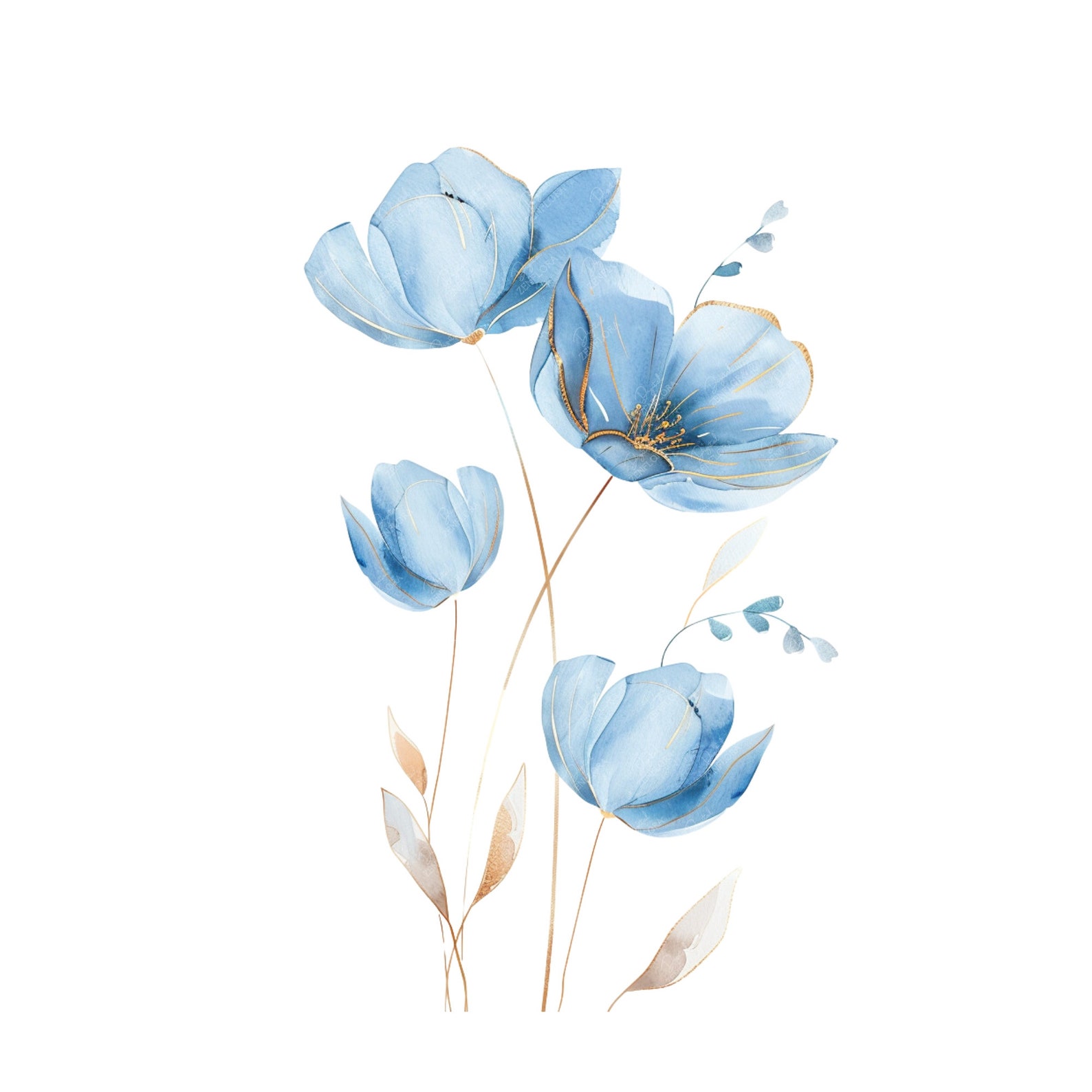 Abstract Blue Flowers Clipart,blue Flowers,boho Flowers,floral Prints ...