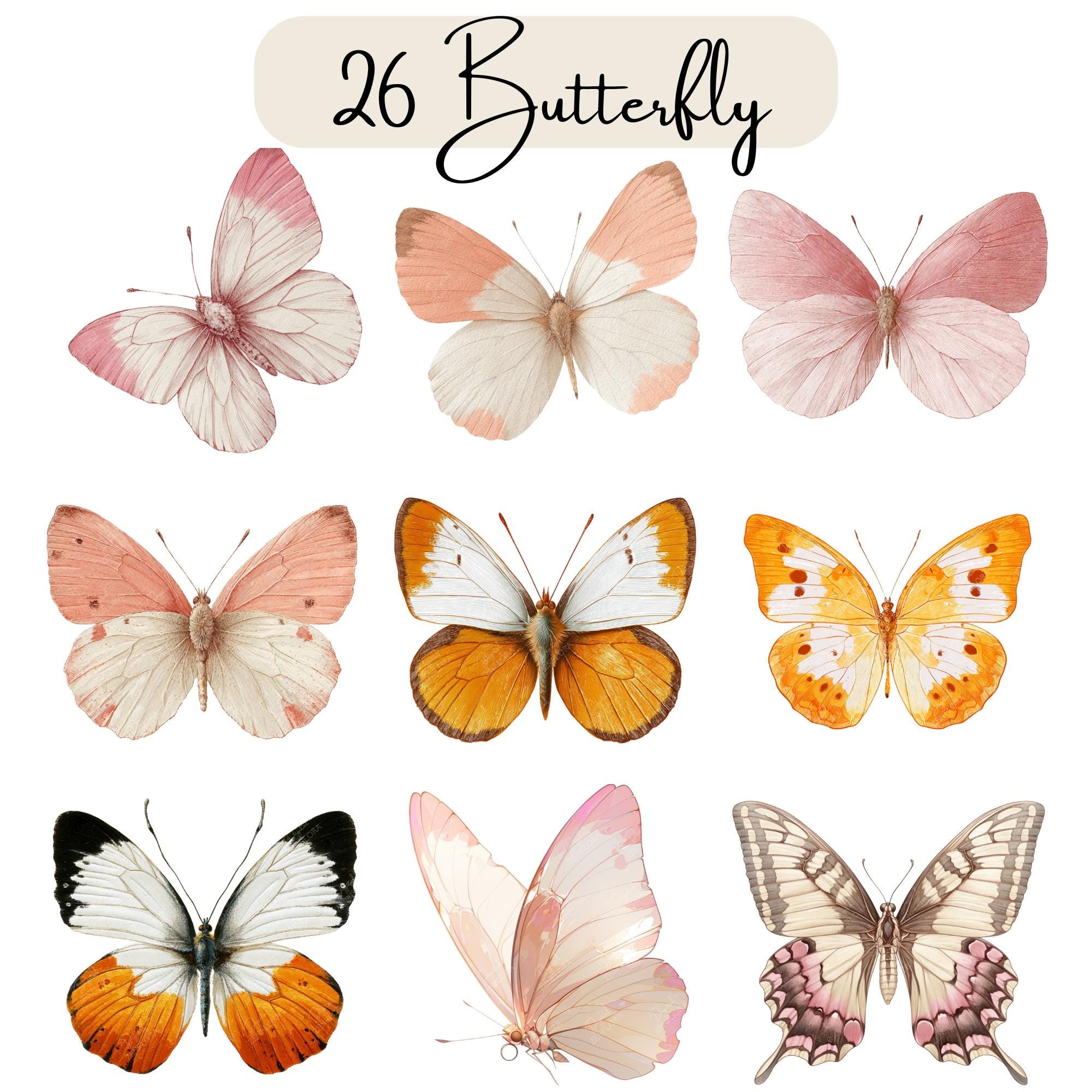 Butterfly Garden Clipart Bundle: Wildflower Frame, Junk Journal (PNG ...
