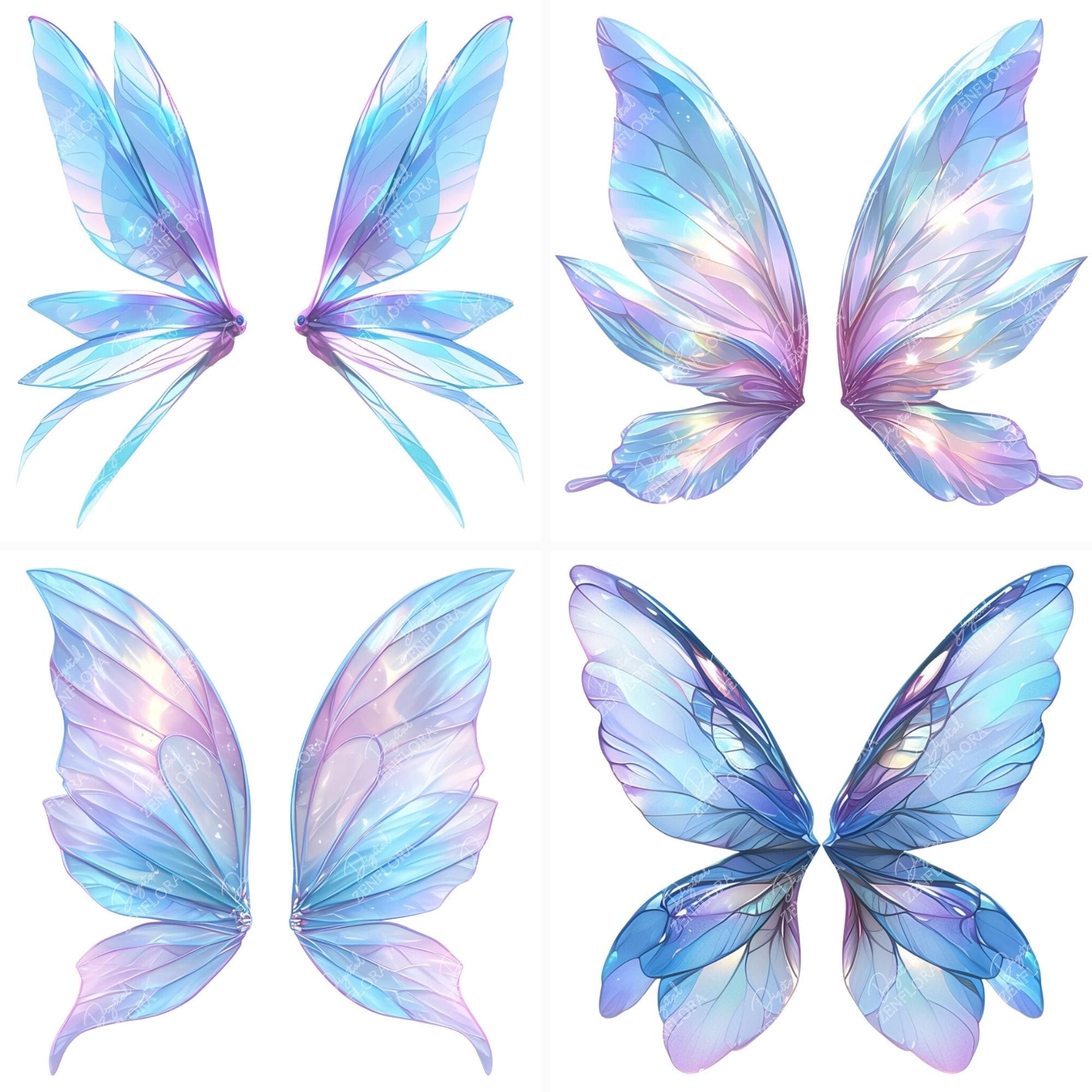 Fairy Wings Clipart: Blue & Pink Angel, Butterfly PNG (digital Download ...