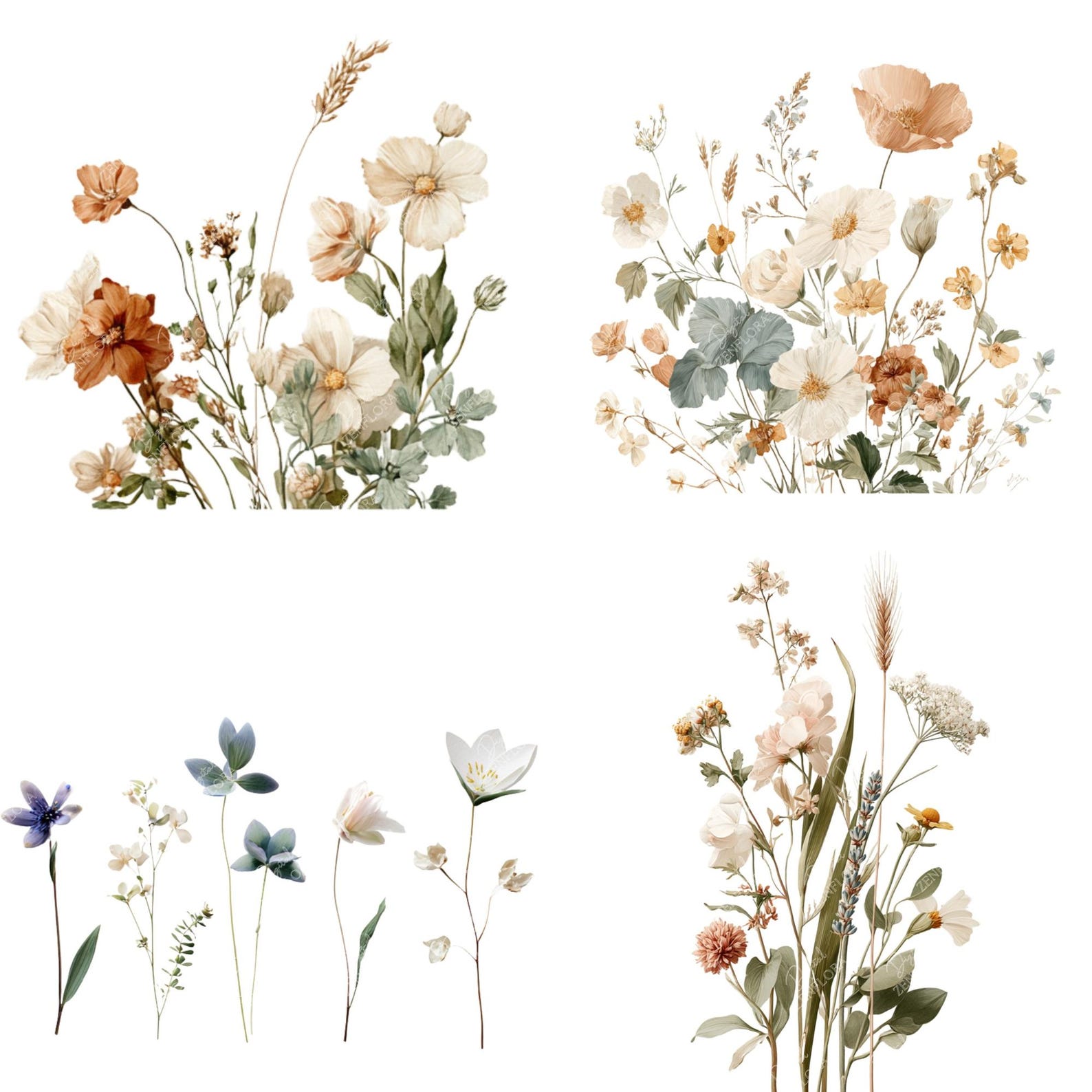 Butterfly Garden Clipart Bundle: Wildflower Frame, Junk Journal (PNG ...