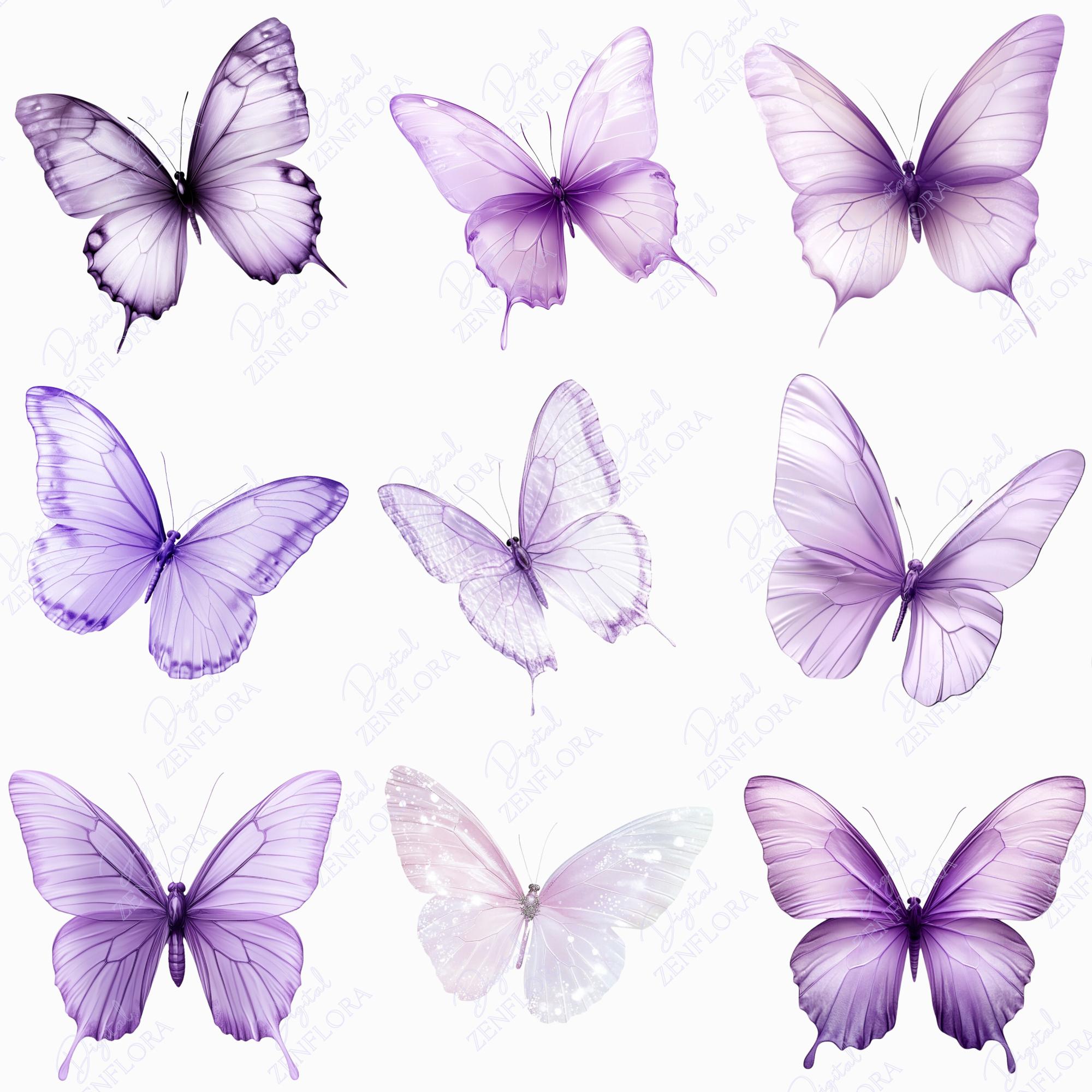 Purple Butterfly Clipart, 36 PNG Files, Junk Journal (digital Download ...